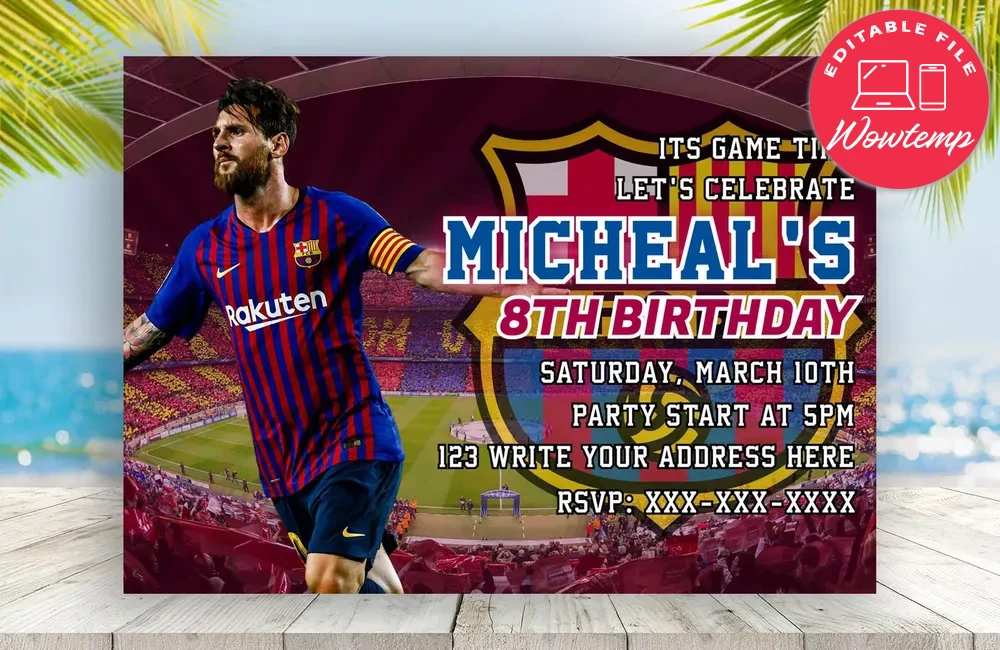 Editable Lionel Messi Barcelona FC Party Invitations Digital File | Wowtemp