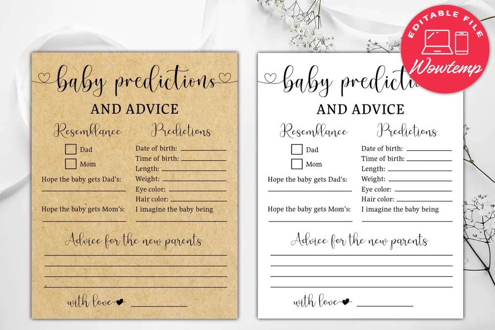 Printable Baby Predictions And Advice Baby Shower Game DIY | Wowtemp