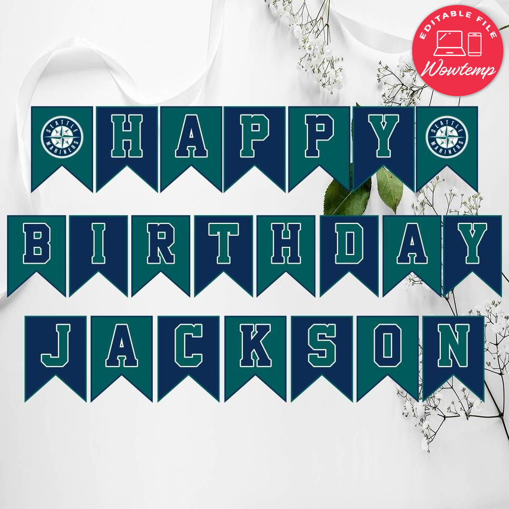 Seattle Mariners Birthday Banner Instant Download | Wowtemp