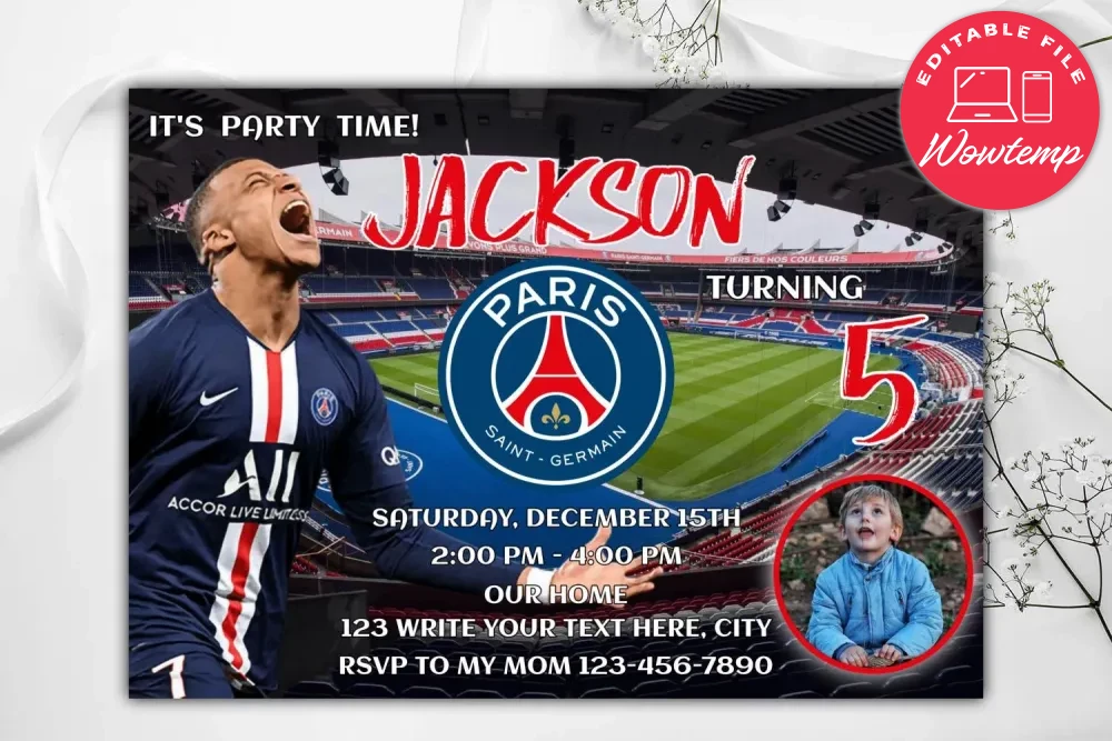 Kylian Mbappe Birthday Invitation Template to Print at Home DIY | Wowtemp
