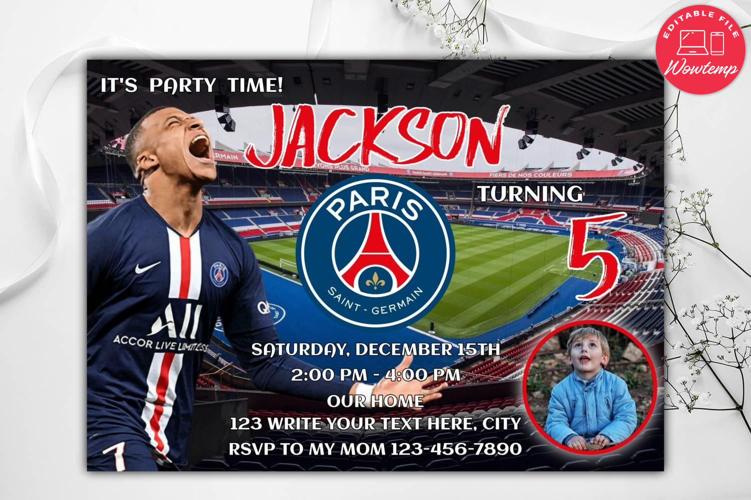Kylian Mbappe Birthday Invitation Template to Print at Home DIY | Wowtemp