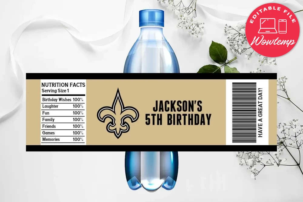 Printable New Orleans Saints Water Bottle Labels Instant Download | Wowtemp
