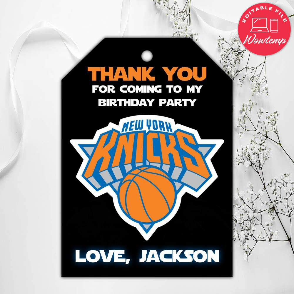 New York Knicks Birthday Thank You Tags Instant Download | Wowtemp