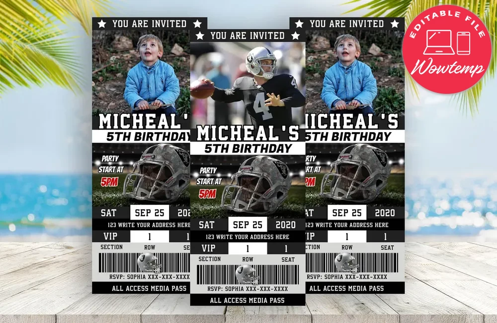 Oakland Raiders Ticket Birthday Editable Template Instant Download ...