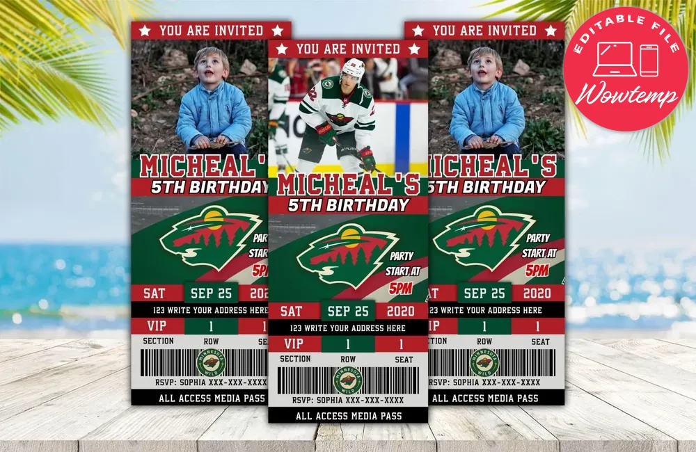 Editable Minnesota Wild Birthday Ticket Invite Instant Download | Wowtemp