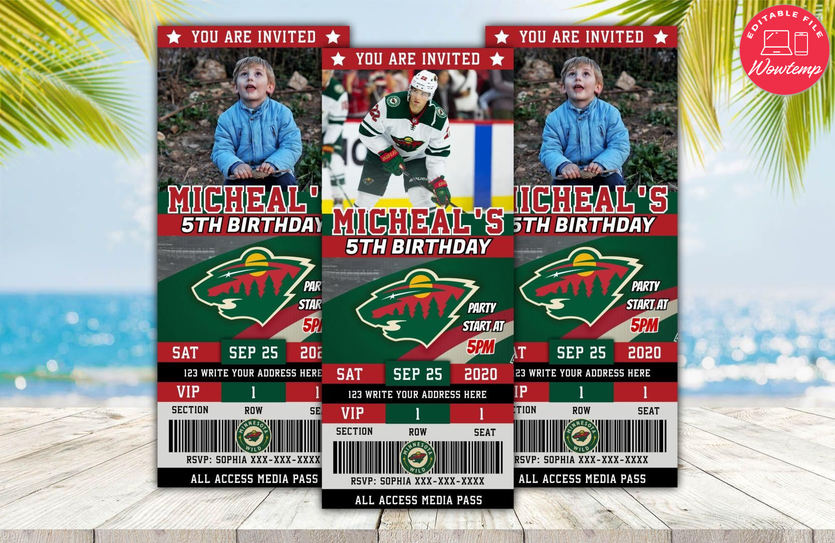 Editable Minnesota Wild Birthday Ticket Invite Instant Download | Wowtemp