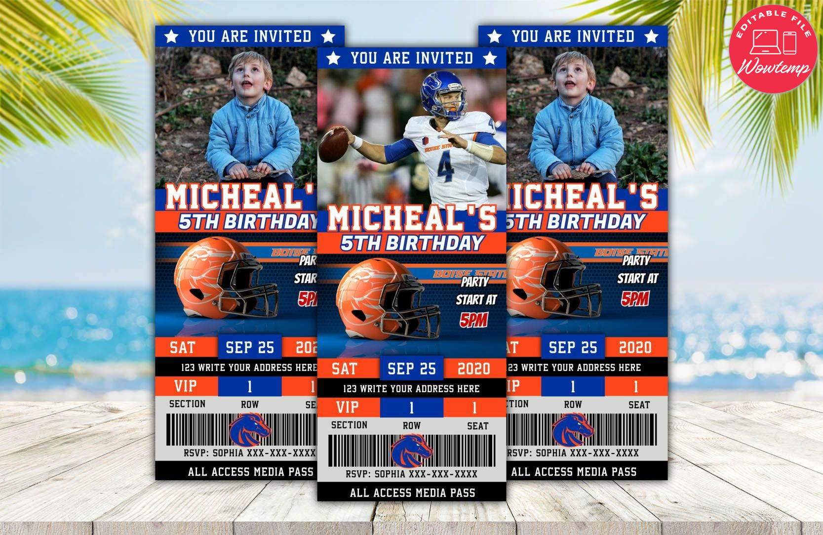 Editable Boise State Broncos Birthday Ticket Invitations DIY | Wowtemp
