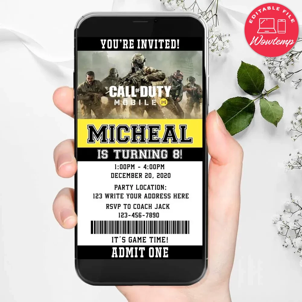 Electronic Call Of Duty Mobile Electronic Invite Birthday Invitations DIY | Wowtemp