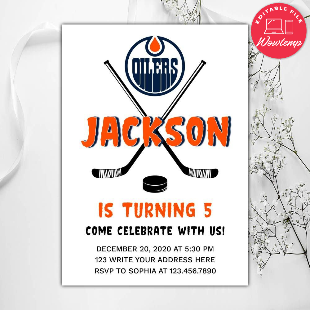 Printable Edmonton Oilers Birthday Invitation Instant Download | Wowtemp