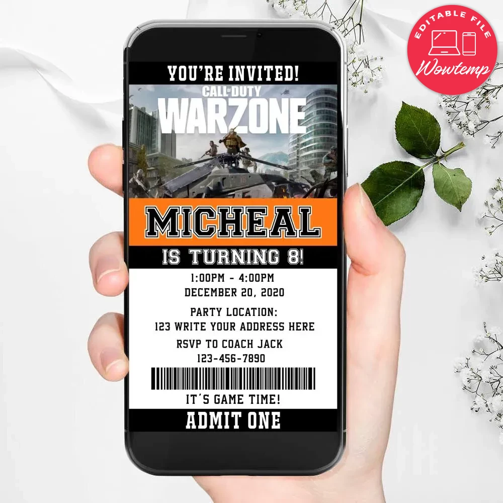 Electronic Call Of Duty Warzone Electronic Invite Birthday Invitations ...