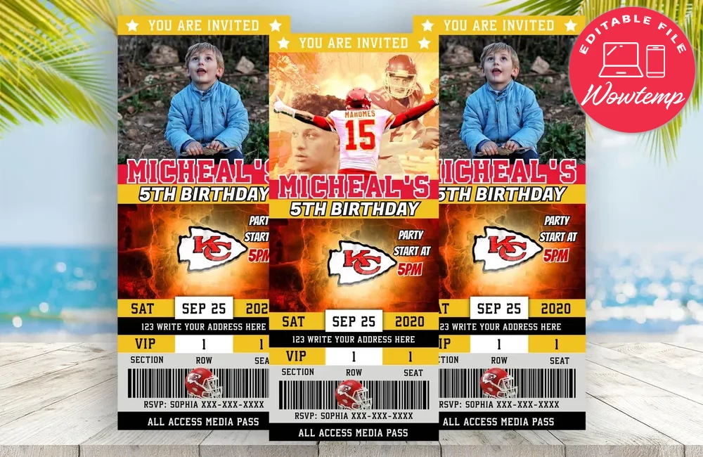 Editable Kansas City Chiefs Birthday Ticket Invitations | Wowtemp