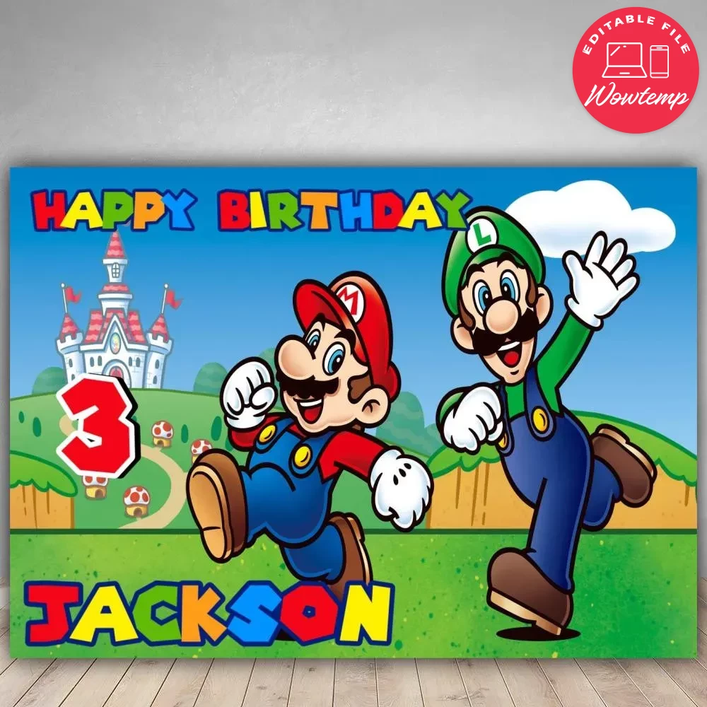 Printable Super Mario Backdrop Digital File Instant Download | Wowtemp