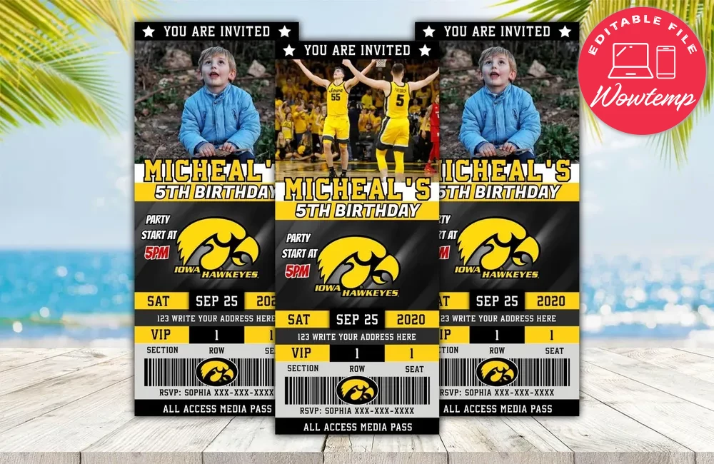 Editable Iowa Hawkeyes Birthday Ticket Invitations DIY | Wowtemp
