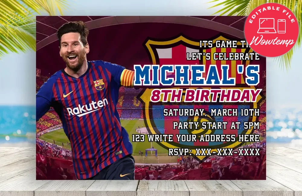 Editable Lionel Messi Barcelona FC Party Invitation Digital Files | Wowtemp