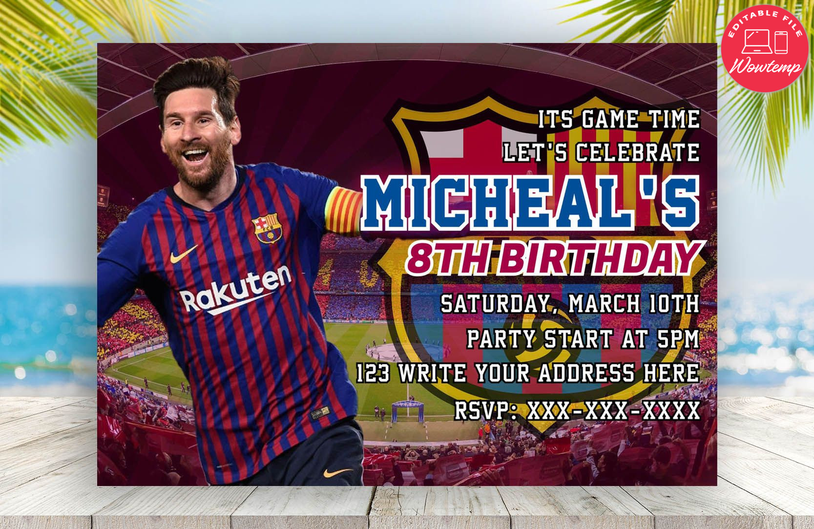 Editable Lionel Messi Barcelona FC Party Invitation Digital Files | Wowtemp