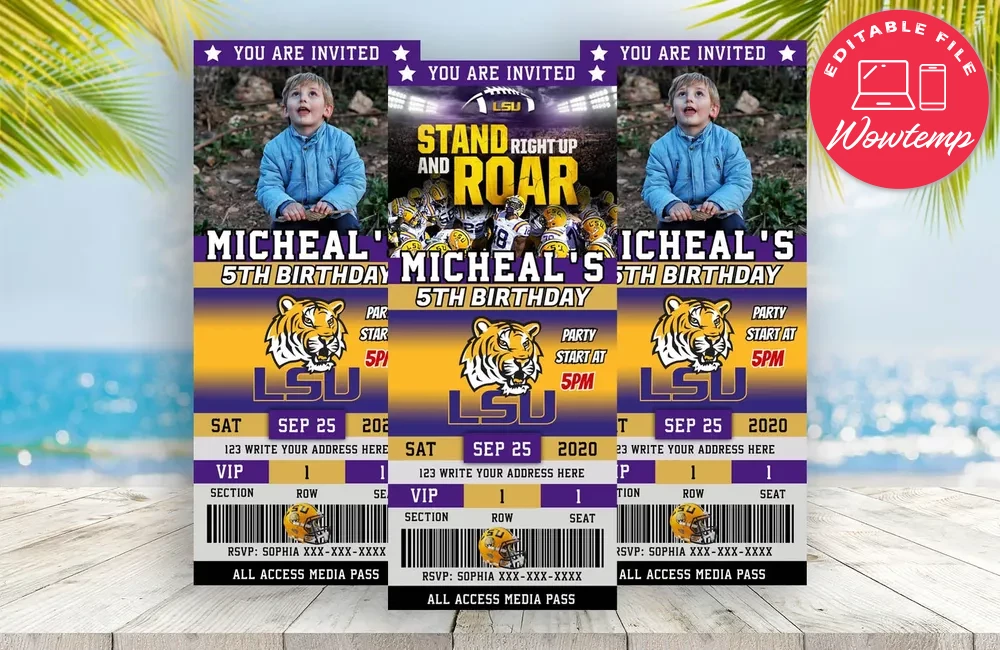 LSU Tigers Ticket Birthday Editable Template Instant Download | Wowtemp