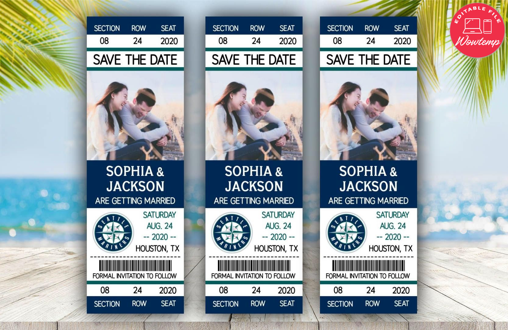 Seattle Mariners Save The Date Wedding Ticket Invitations | Wowtemp