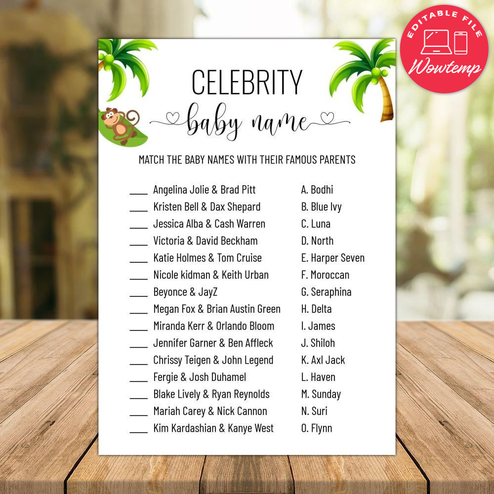 Coconut Celebrity Baby Name Baby Shower Game Instant Download | Wowtemp