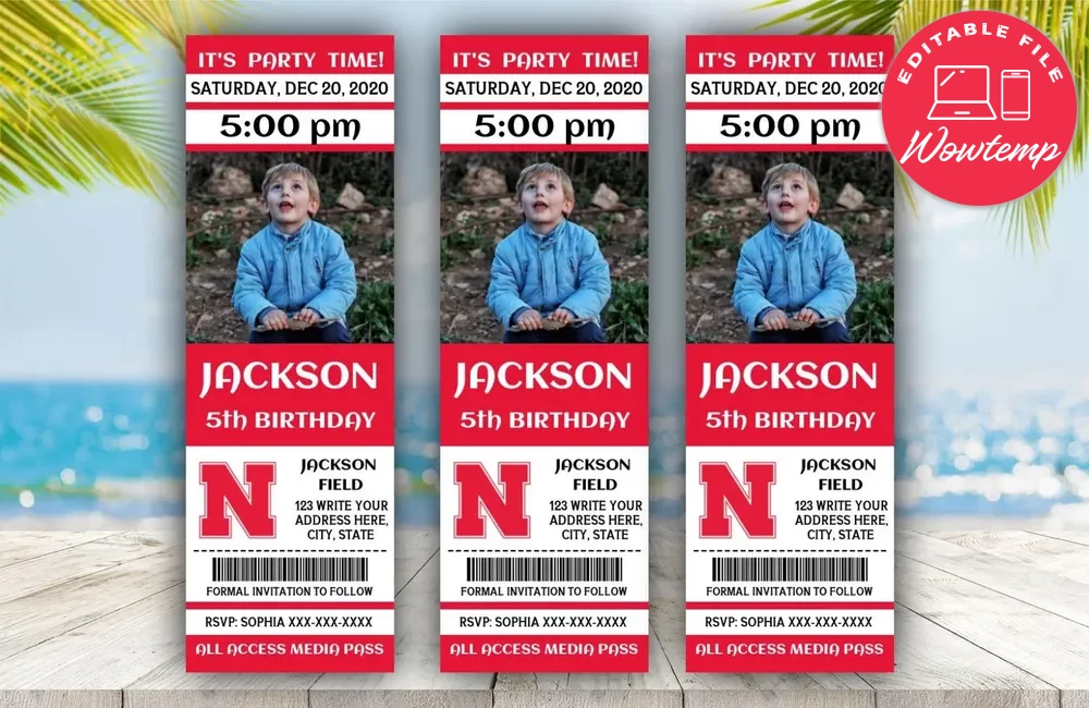 Printable Nebraska Cornhuskers Birthday Ticket Invitations DIY | Wowtemp