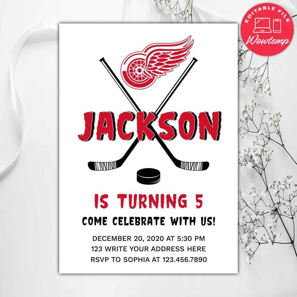 Printable Detroit Red Wings Birthday Invitation Instant Download | Wowtemp