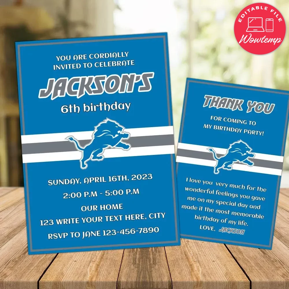 Detroit Lions Party Invitations Instant Download | Wowtemp
