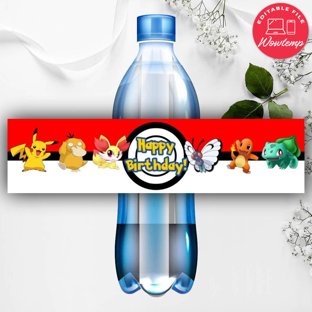 Printable Pokemon Water Bottle Labels Instant Download | Wowtemp