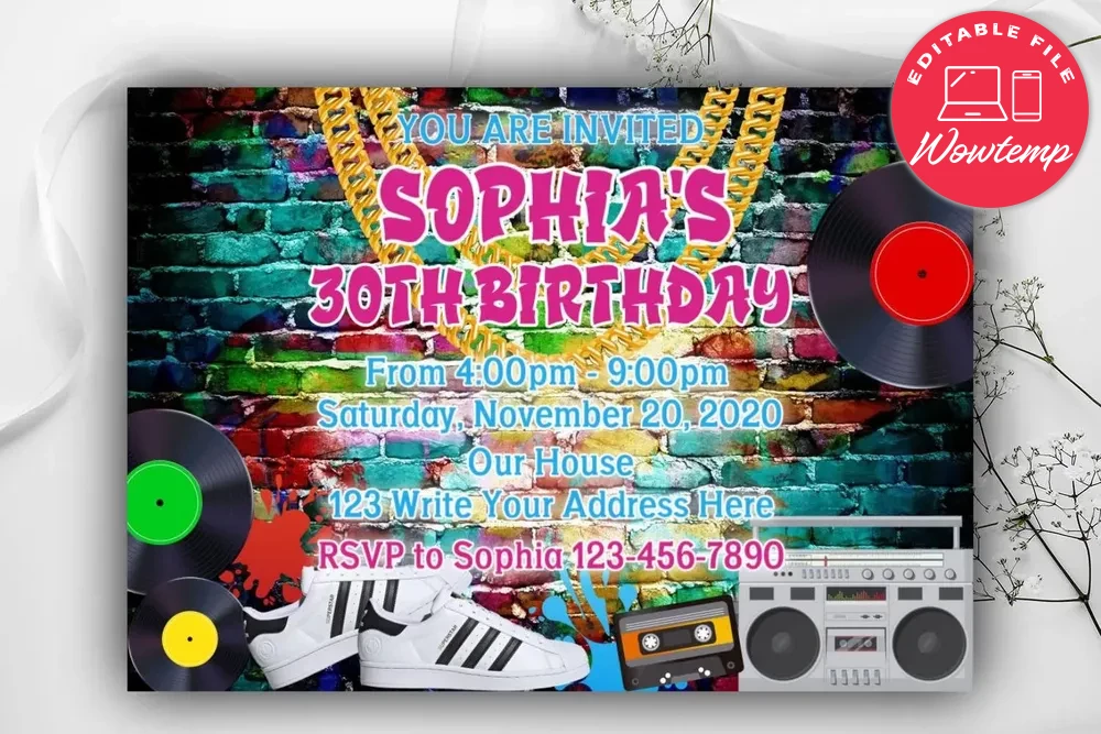 Printable Graffiti Birthday Invitation Instant Download | Wowtemp