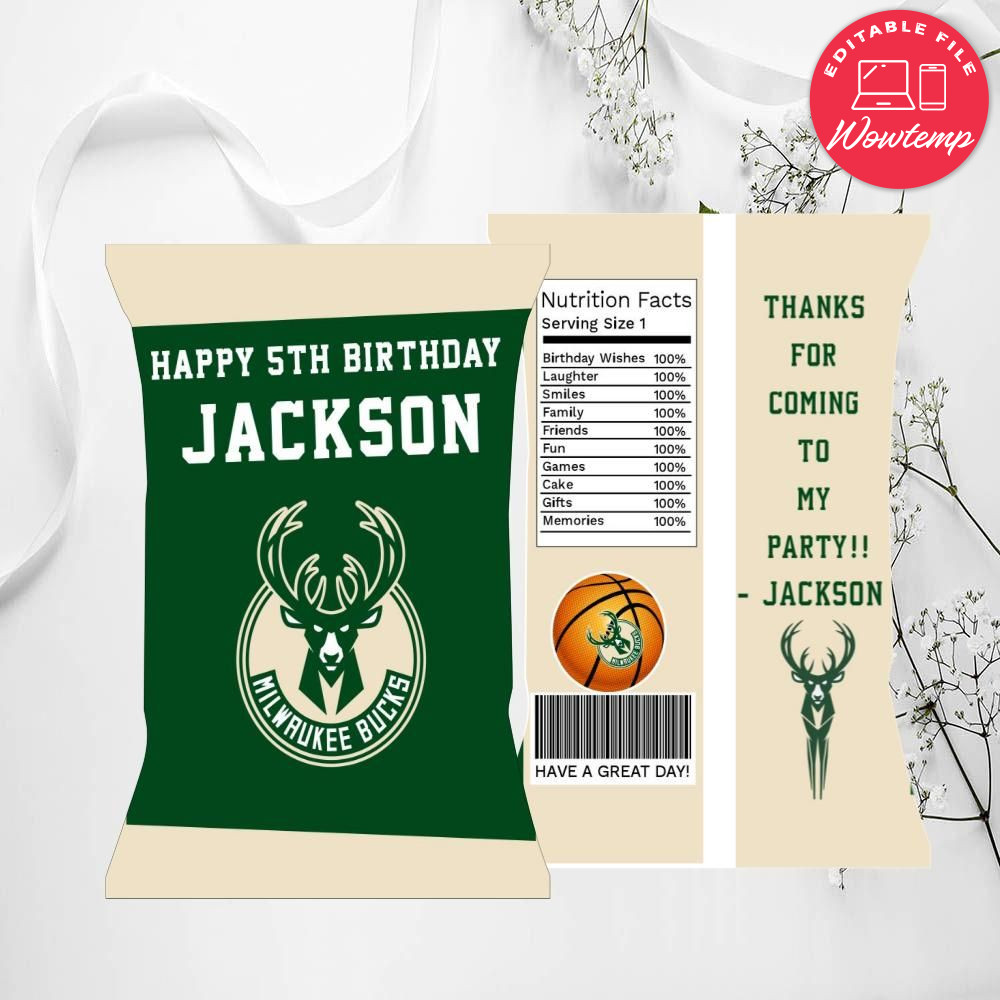 Milwaukee Bucks Chip Bags Digital File Printable Instant Download | Wowtemp