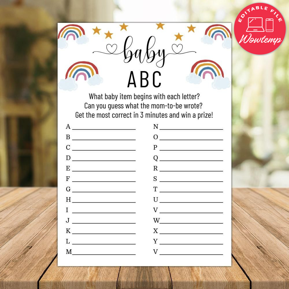Baby ABC Game Baby Shower Game Instant Download | Wowtemp