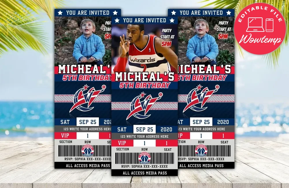 Washington Wizards Ticket Birthday Editable Template DIY | Wowtemp