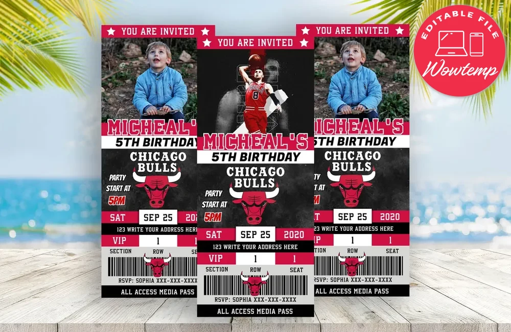 Editable Chicago Bulls Birthday Ticket Invitations | Wowtemp