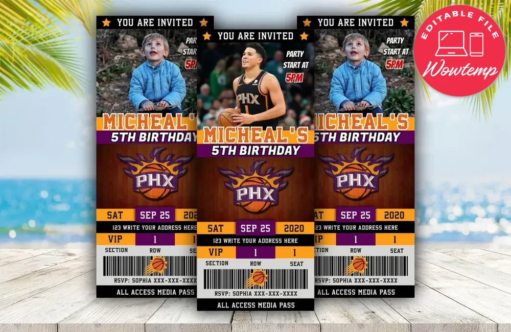 Printable Phoenix Suns Birthday Ticket Party Invitations DIY | Wowtemp