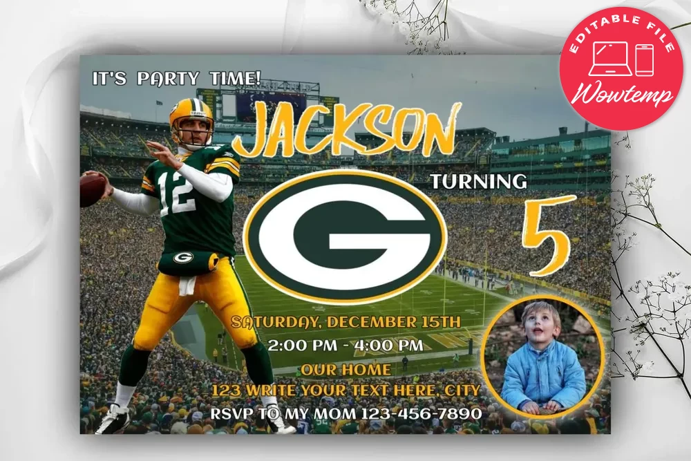 Green Bay Packers Birthday Invitation Instant Download | Wowtemp