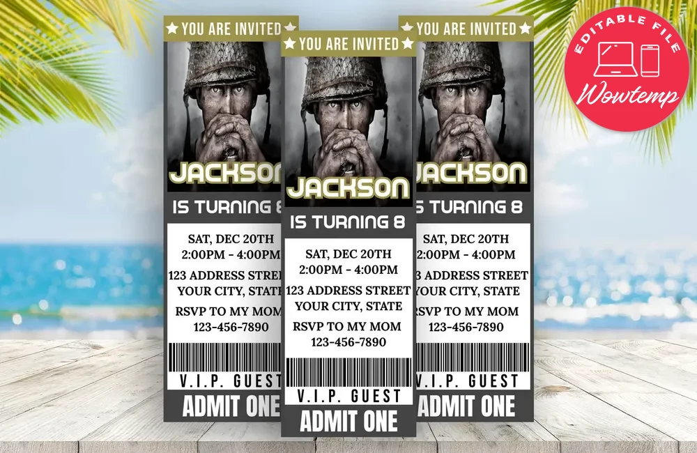 Editable Call of Duty Ticket Birthday Invitation Instant Download | Wowtemp