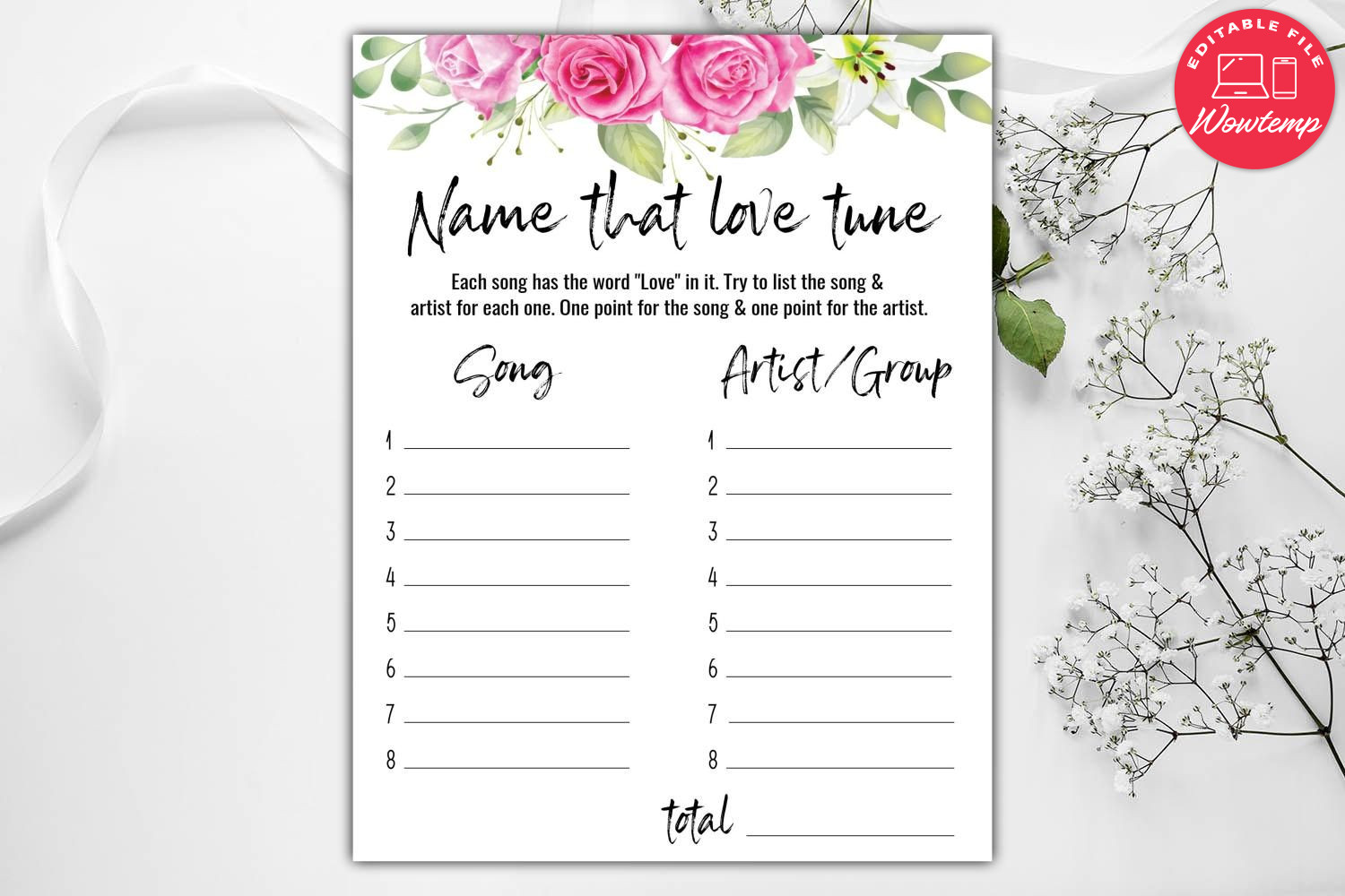 Editable Name That Love Song Bridal Shower Game Instant Download | Wowtemp
