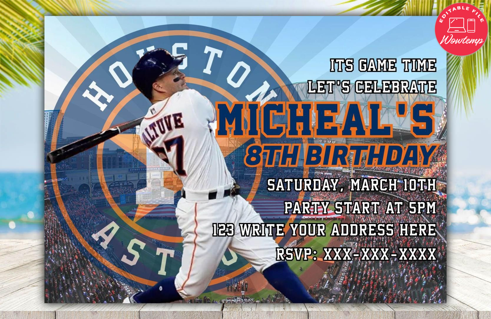 Editable Houston Astros Birthday Ticket Invitations DIY | Wowtemp