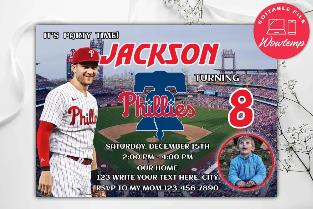 Philadelphia Phillies Birthday Invitation Instant Download | Wowtemp