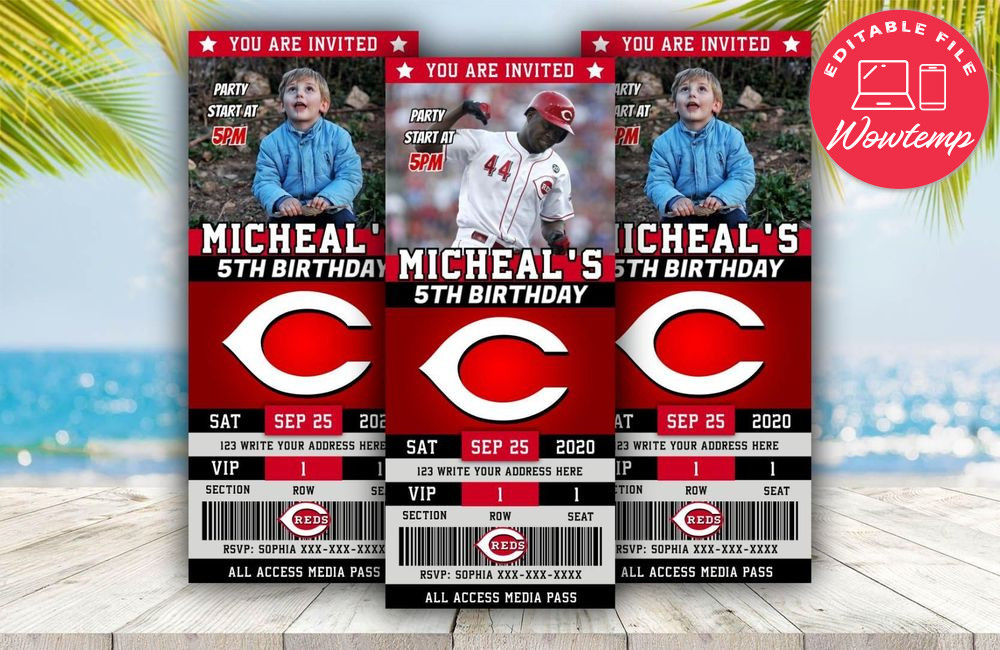 Cincinnati Reds Ticket Birthday Editable Templates Instant Download ...
