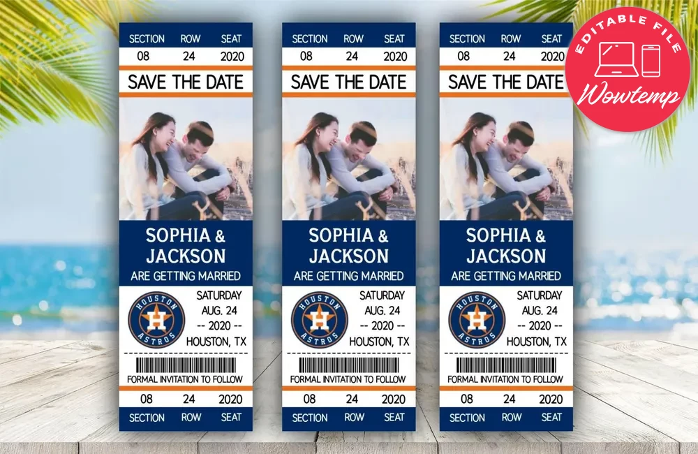 Houston Astros Save The Date Wedding Ticket Invitations | Wowtemp
