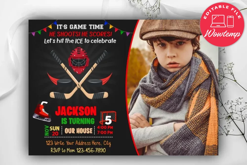 Printable Hockey Birthday Invitation With Photo Instant Download | Wowtemp