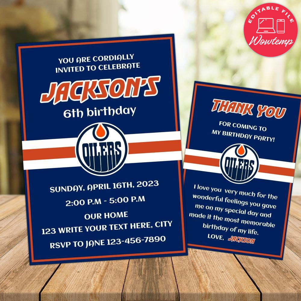 Edmonton Oilers Party Invitations Instant Download | Wowtemp