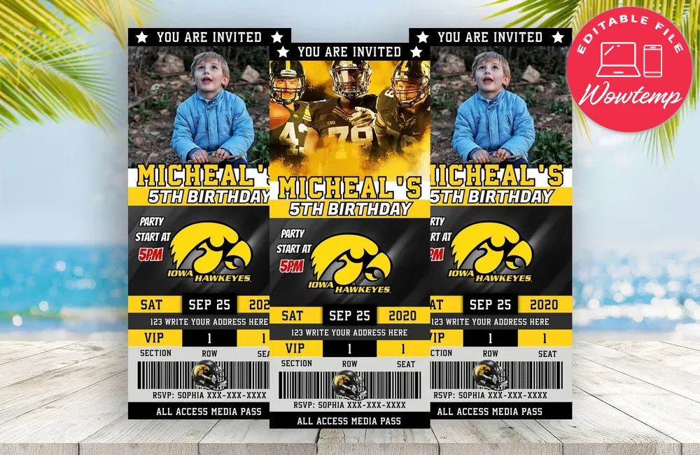 Iowa Hawkeyes Ticket Birthday Editable Template Instant Download | Wowtemp