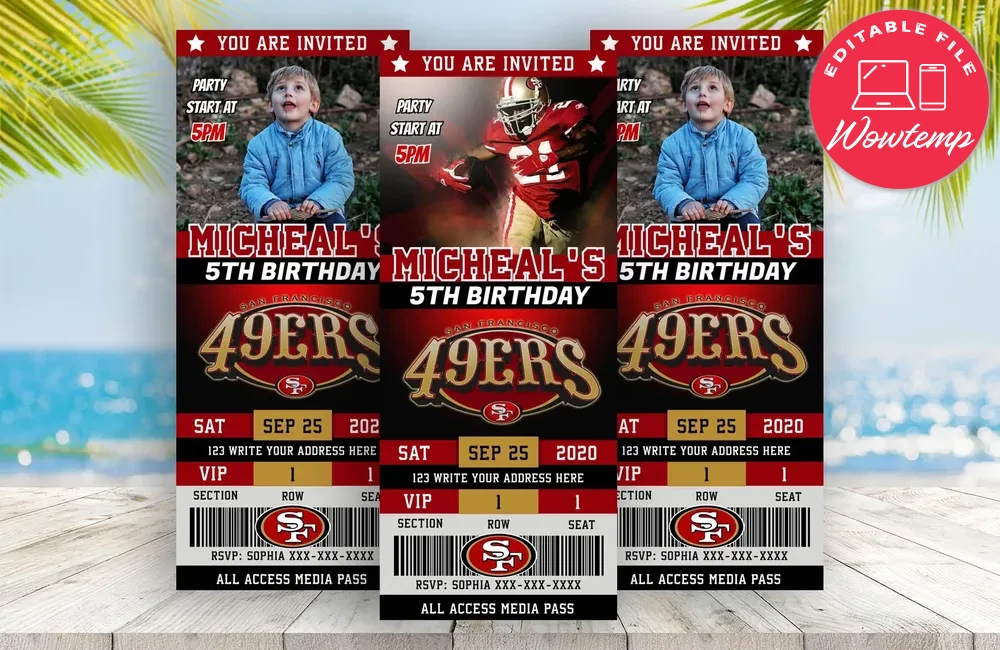 Editable San Francisco 49ers Birthday Ticket Invitations | Wowtemp