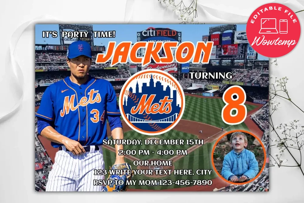 New York Mets Birthday Invitation Instant Download | Wowtemp