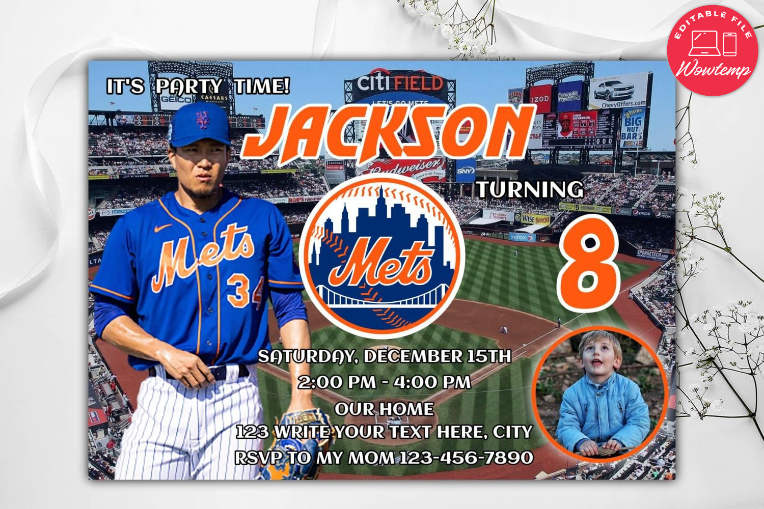 New York Mets Birthday Invitation Instant Download | Wowtemp