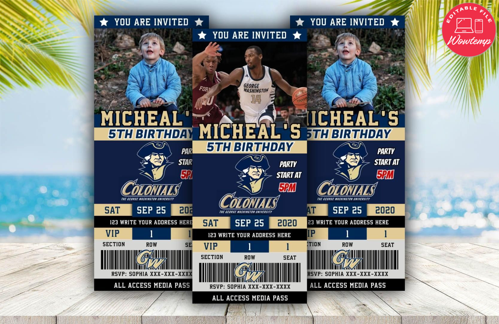 Editable George Washington Colonials Birthday Invitations DIY | Wowtemp