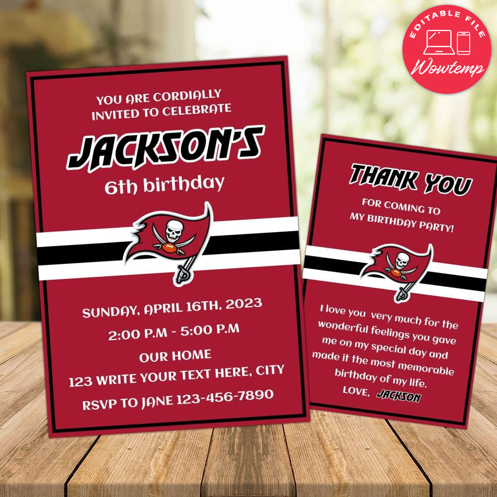 Tampa Bay Buccaneers Party Invitations Instant Download | Wowtemp