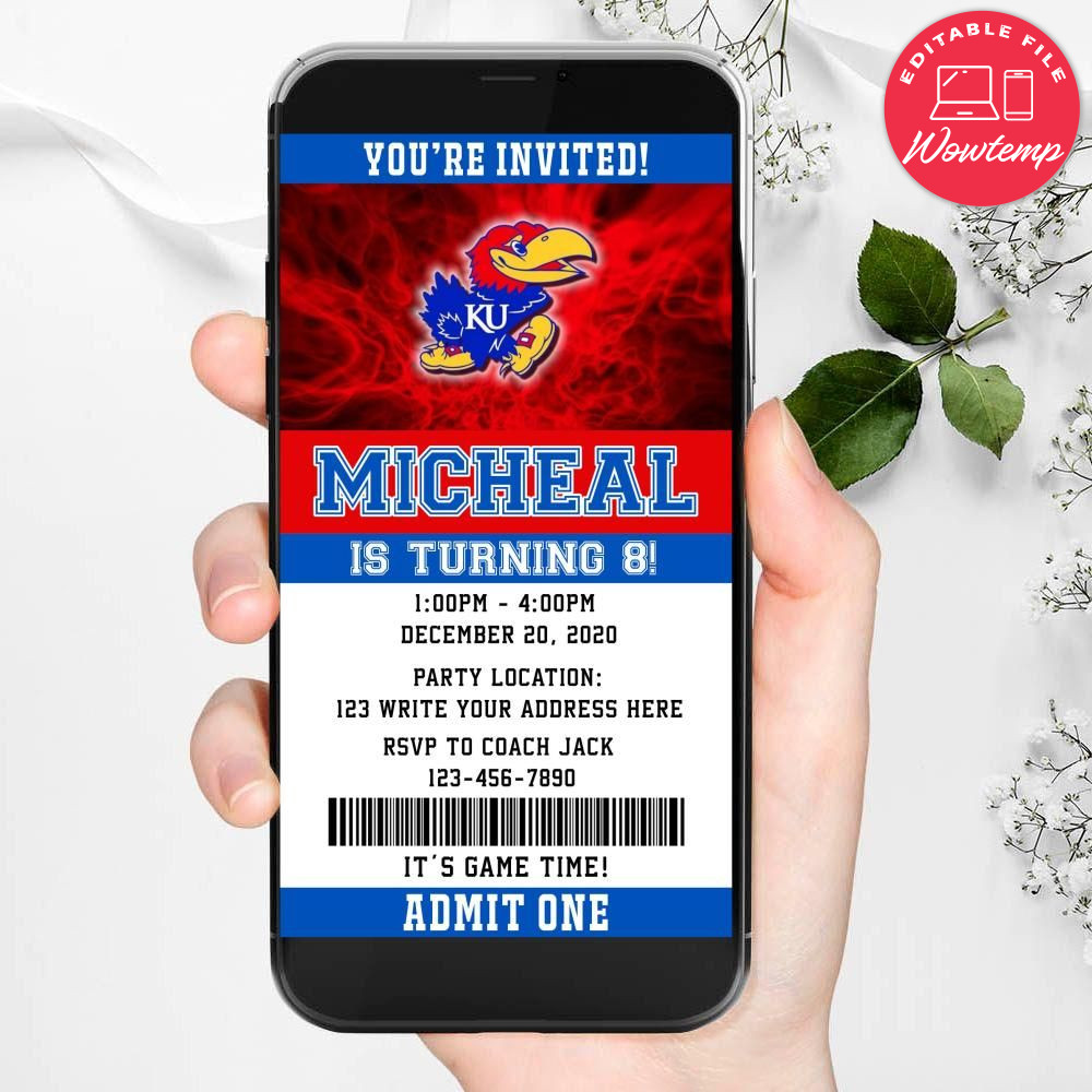 Electronic Kansas Jayhawks Electronic Invite Birthday Invites DIY | Wowtemp