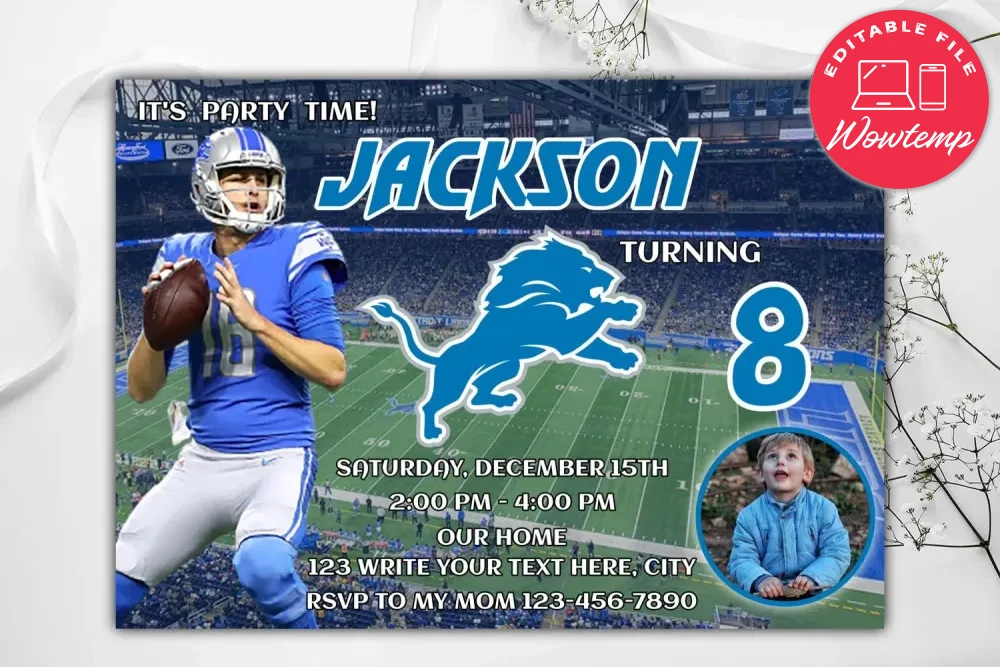 Detroit Lions Birthday Invitation Instant Download | Wowtemp