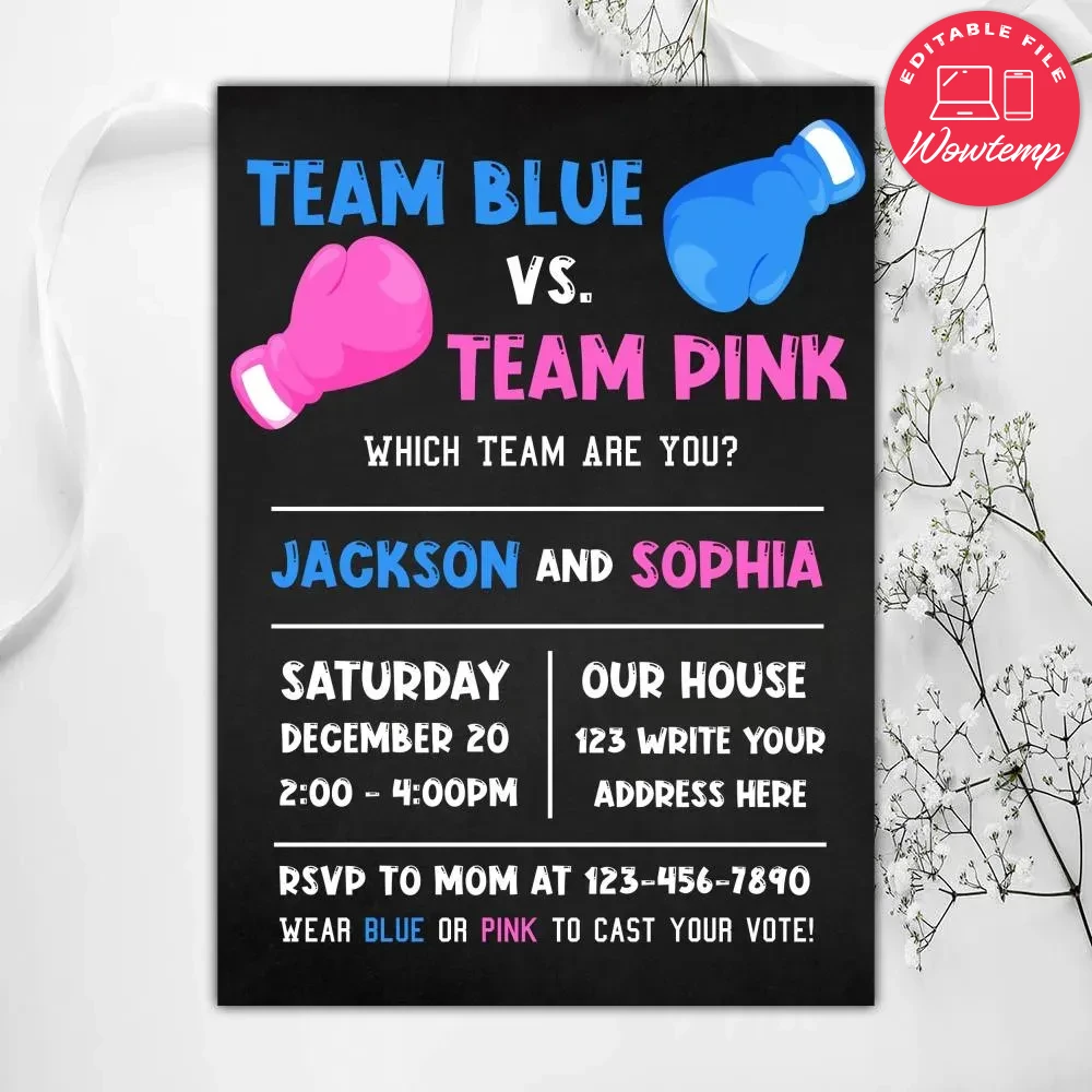 Fight Night Gender Reveal Invitation Instant Download | Wowtemp